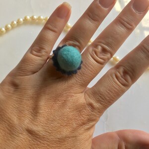 Wool Felt Ball and Silver Statement Ring, Essential Oil Diffuser Ring, Cocktail Ring - Etsy