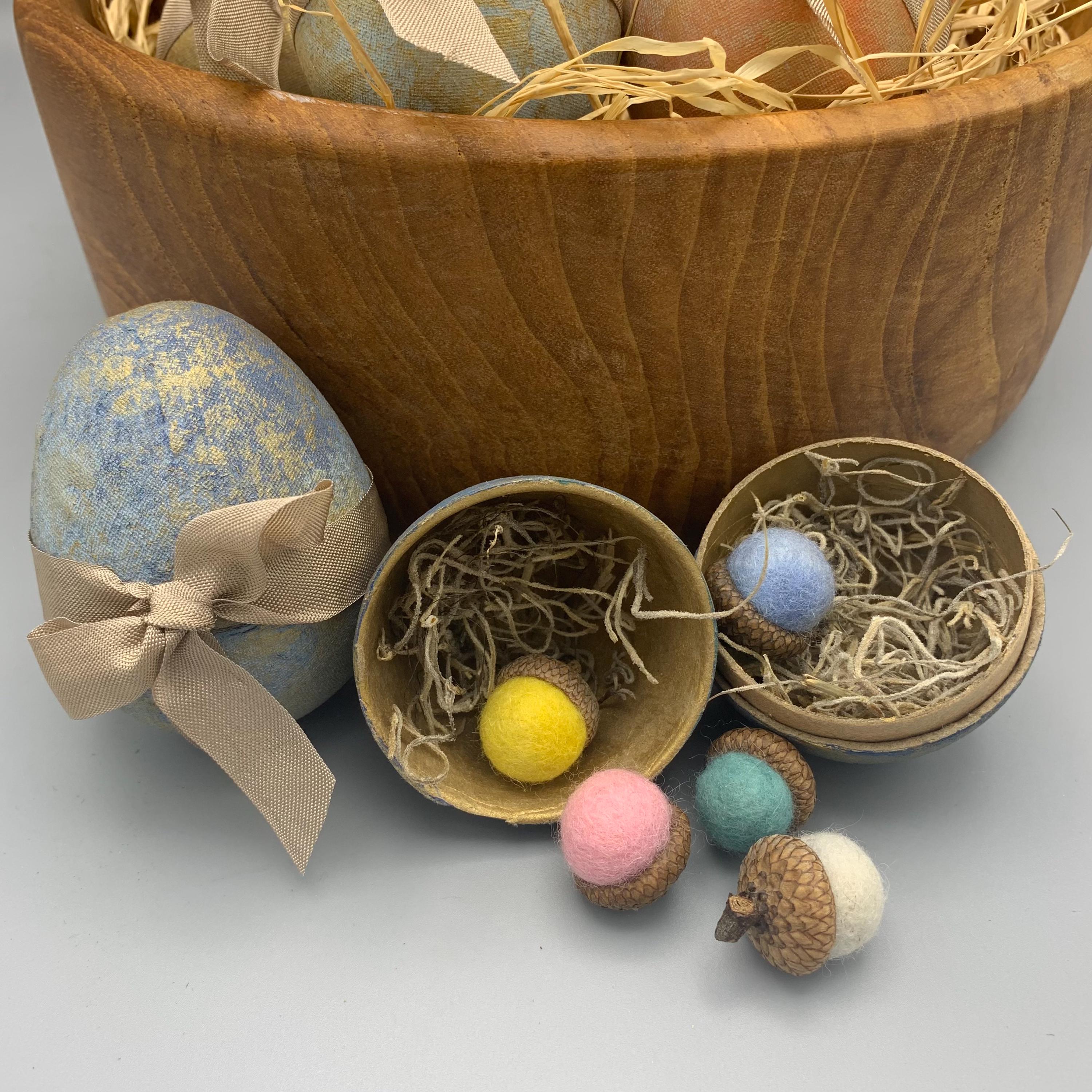 Wool Felt Acorn Set in Paper Mache Easter Egg: Spring Decor - Etsy