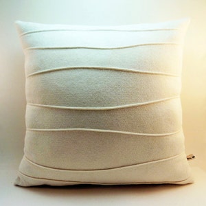 White Pillow - Wool Felt Pillow - Handmade - Modern Pillow - Pin Tuck ...