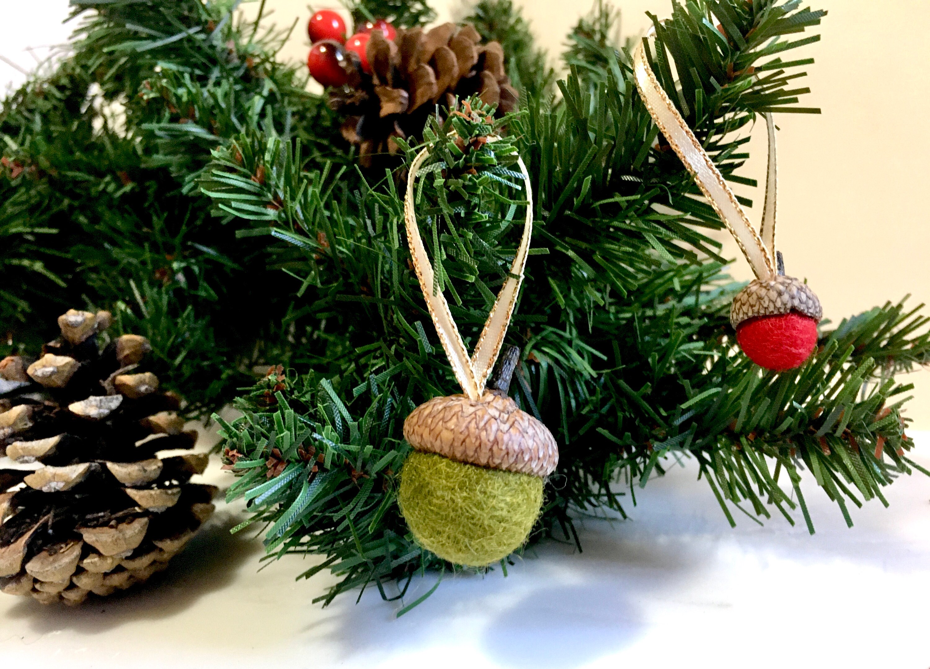 Christmas Acorn Ornaments - Felted Acorns - Large and Small Size ...