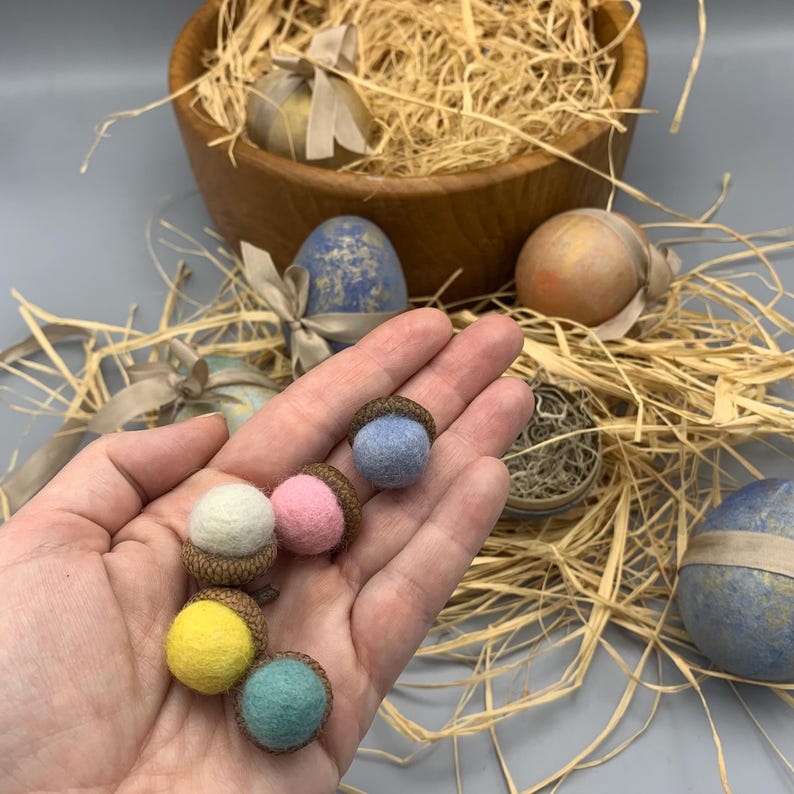 Wool Felt Acorn Set in Paper Mache Easter Egg: Spring Decor - Etsy