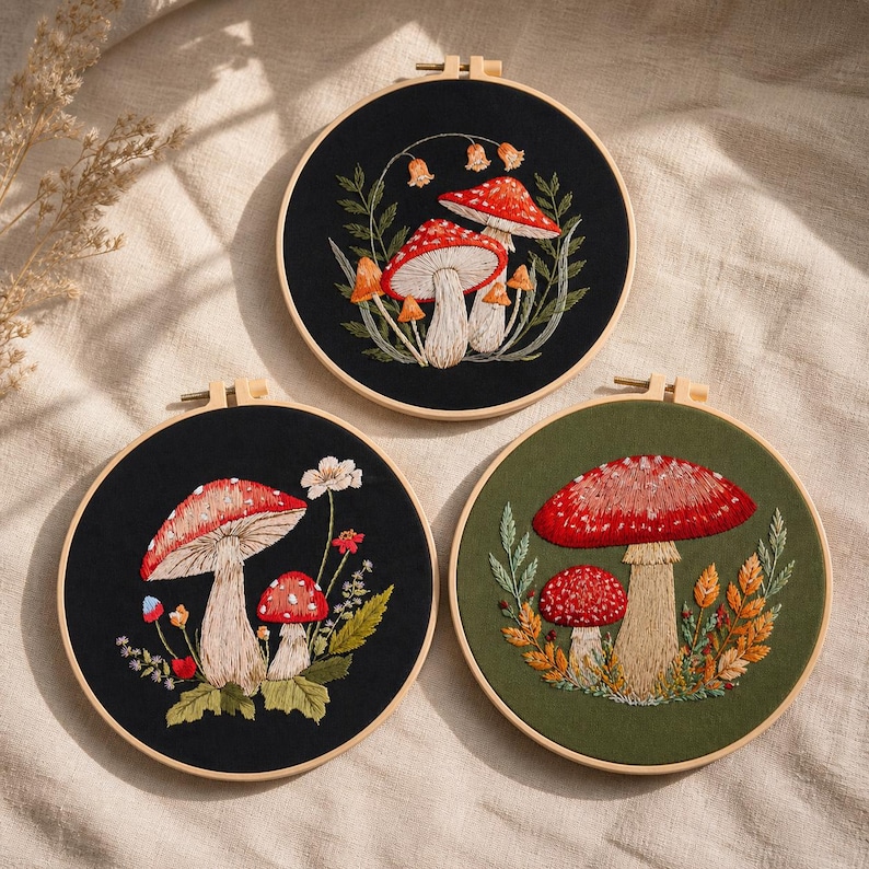 Dark Cottagecore Mushroom Embroidery Kit - Beginner Botanical ...
