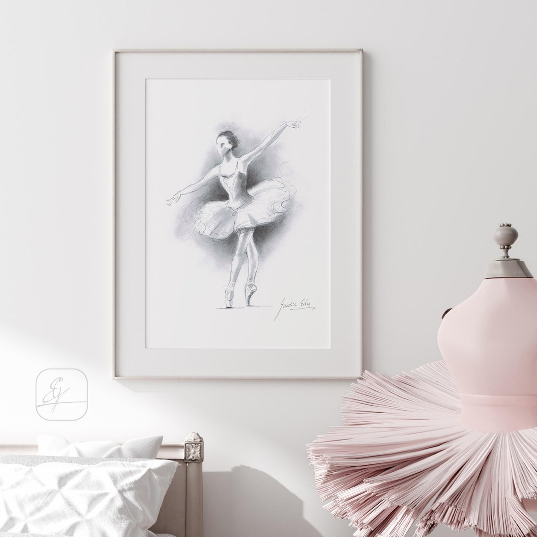 Print of Ballerina, Print of Sketch, Print of Drawing, Graphite ...