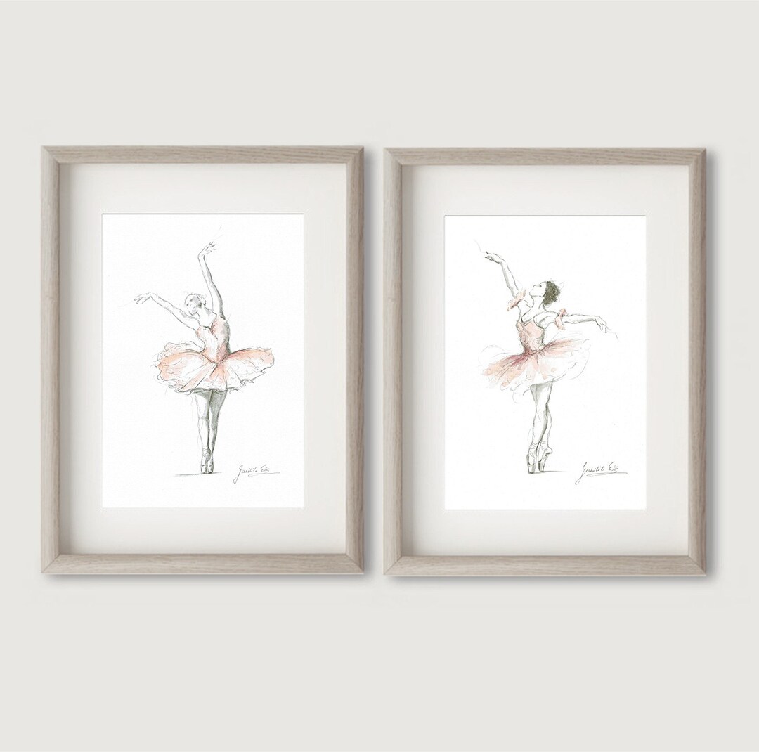 Set of 2 Prints, Ballerina Art, Pink Ballerina, Watercolor Ballet ...
