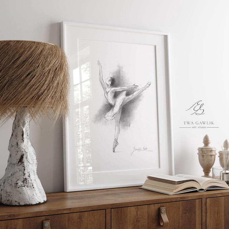 Ballerina Pencil Sketch Print, Dancing Girl Drawing (digital Download ...