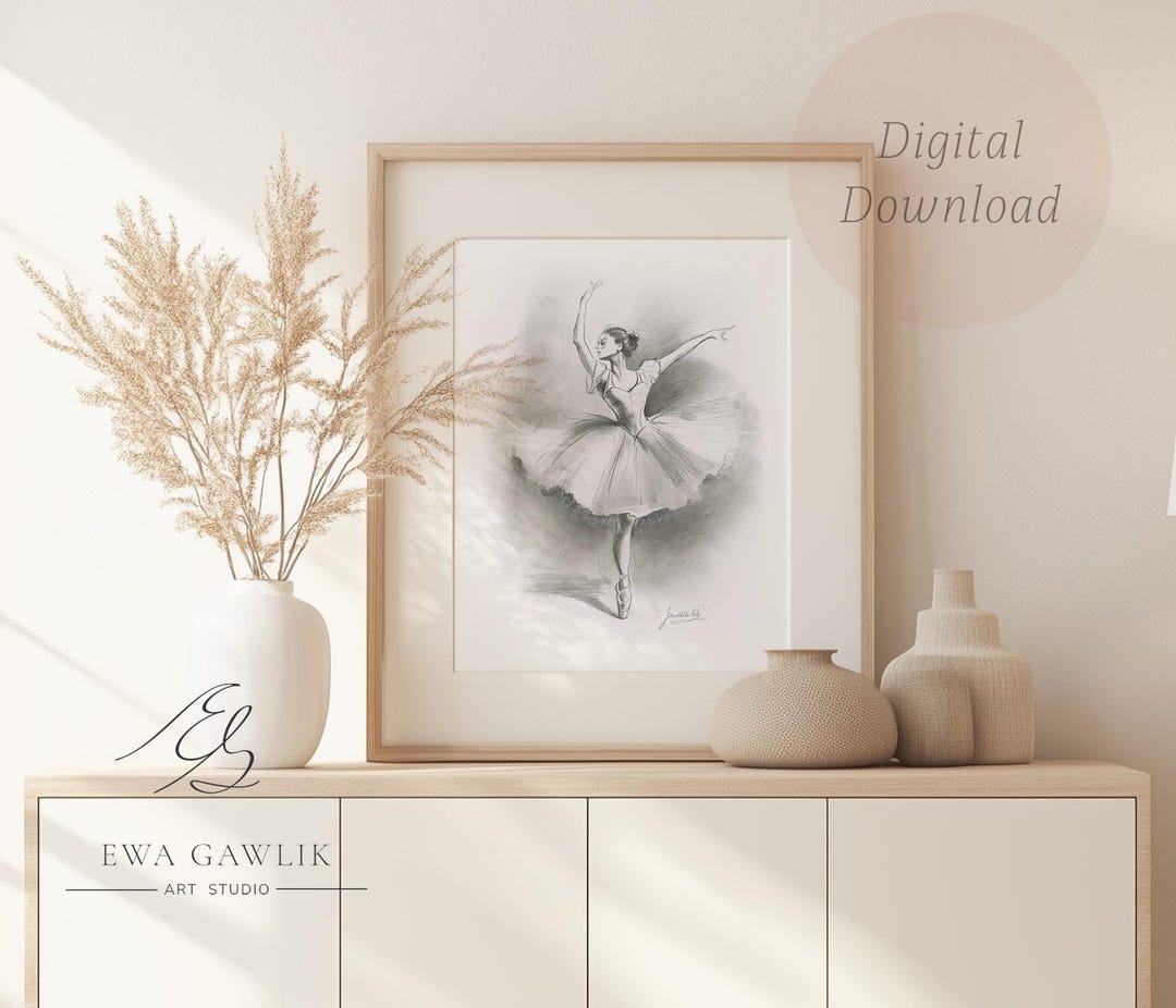 Graceful Ballerina Pencil Drawing – Ballet Dancer Wall Art – Hand Drawn ...