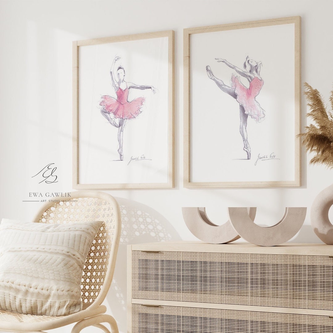 Set of 2 Prints, Ballerina Art, Pink Ballerina, Watercolor Ballet ...