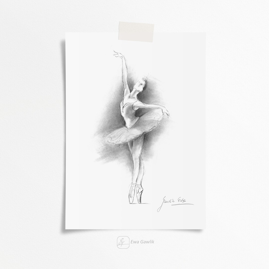 Print of Ballerina, Print of Sketch, Print of Drawing, Graphite ...