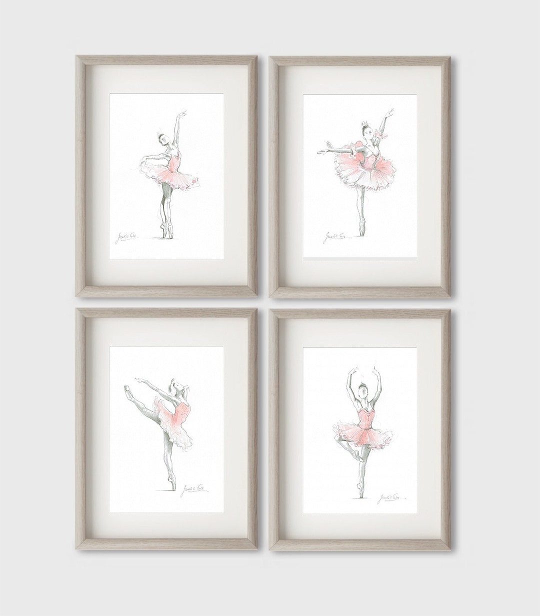 Set of 4 Prints, Ballerina Art, Pink Ballerina, Watercolor Ballet ...