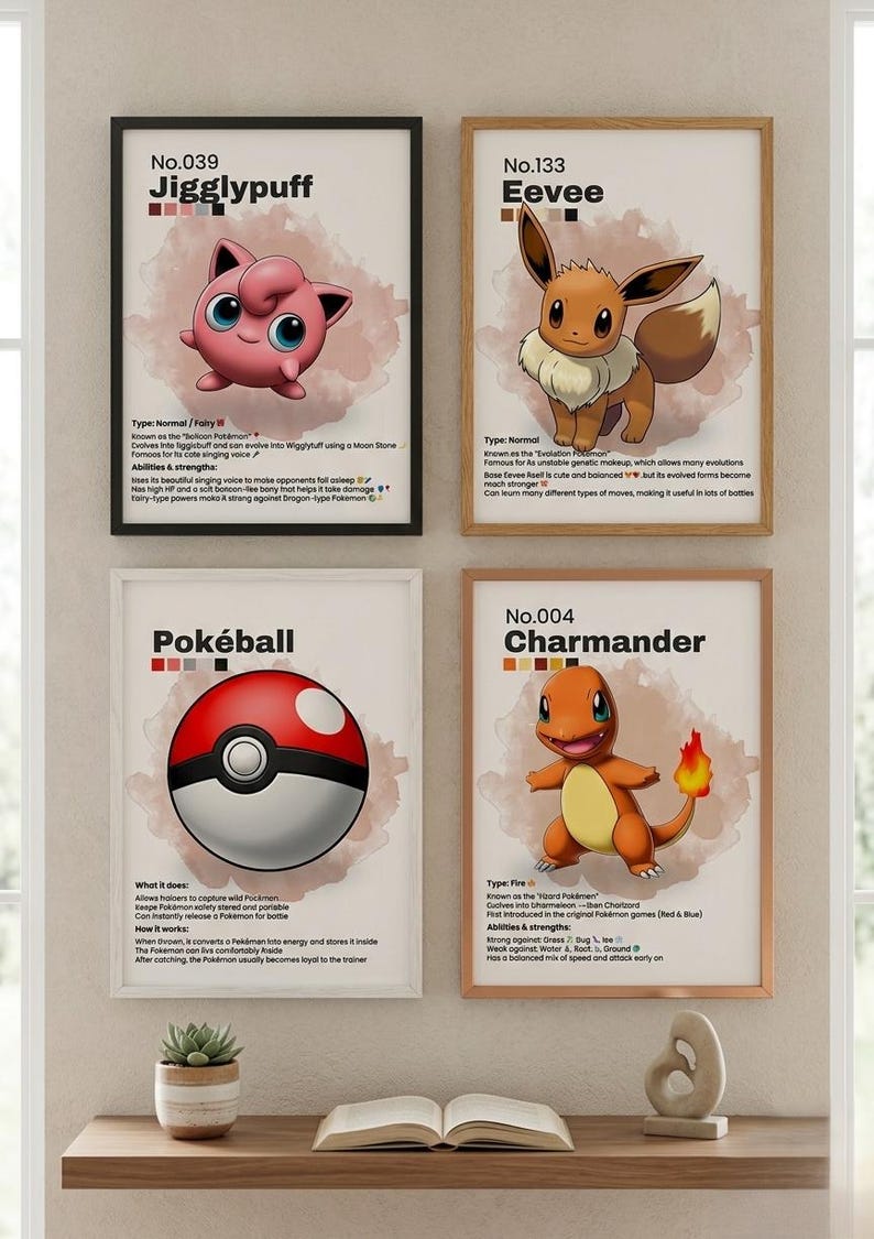 Pokemon Wall Art Set of 10, Pikachu Charizard Bulbasaur Charmander ...
