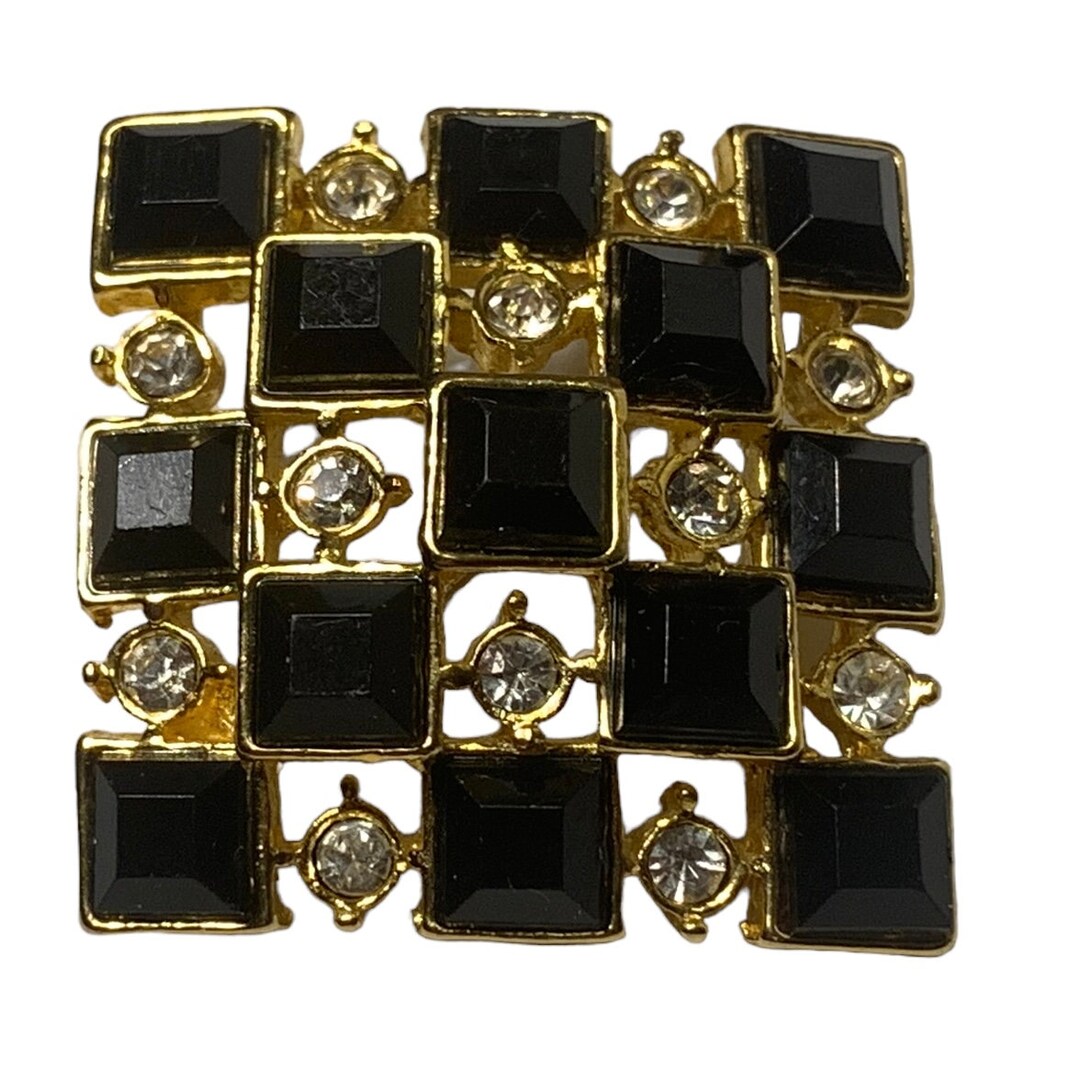 Vintage Checkerboard Brooch Pin Onyx Crystal Brooch Art Deco Design #76 ...