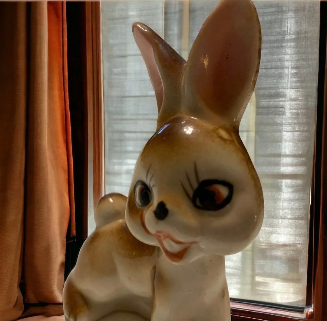 Vintage Brown Bunny Rabbit Ceramic Happy Japan 4 Figurine - Etsy