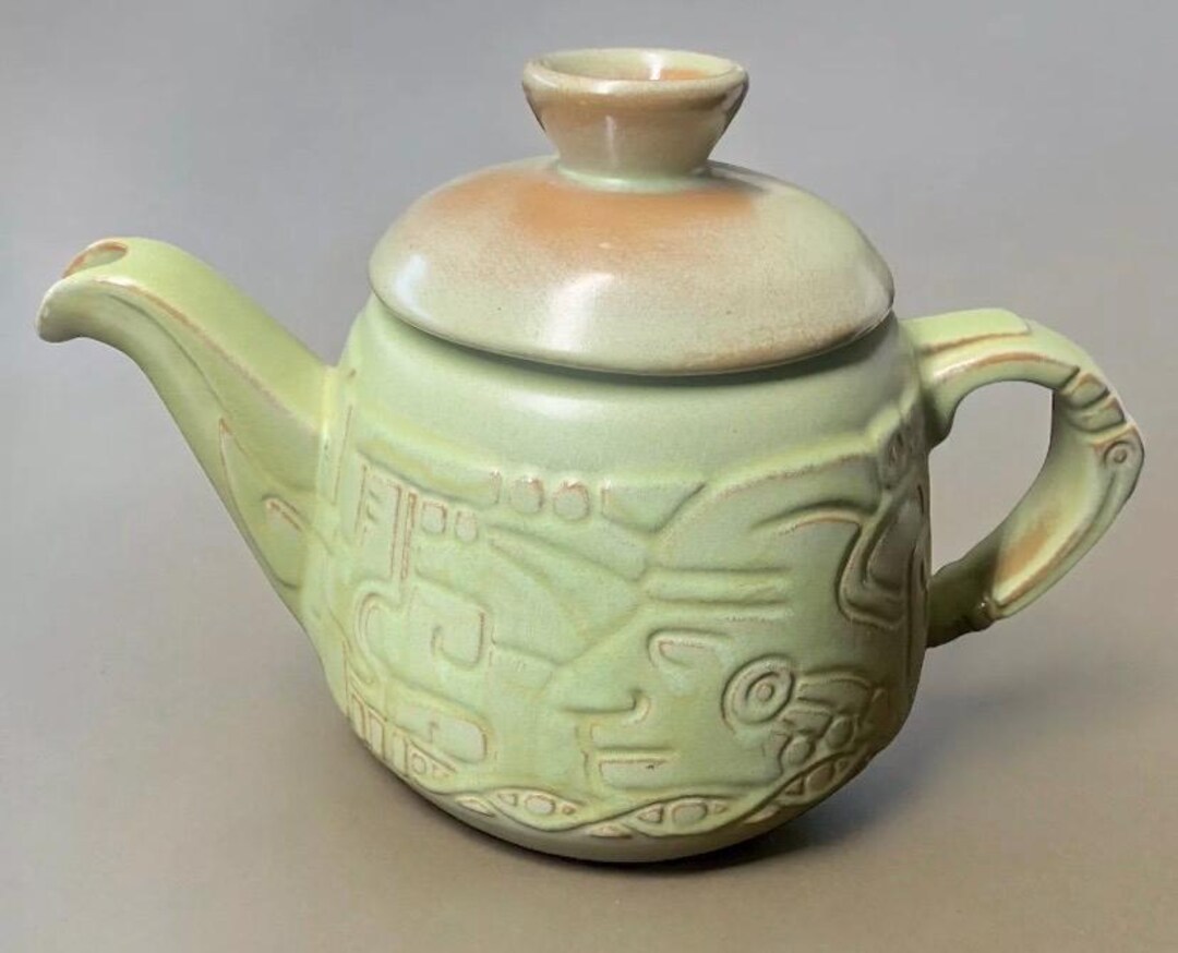 FRANKOMA Mayan Aztec Earthenware Pottery Teapot Prairie Green Vintage ...