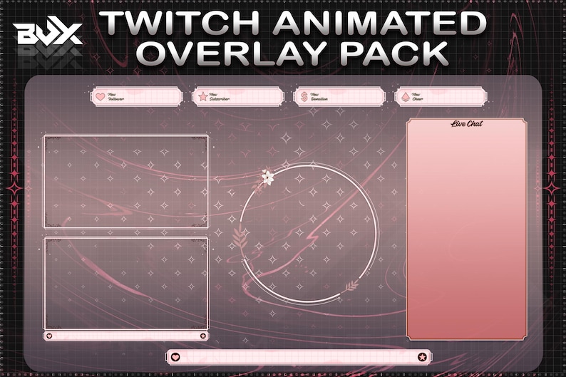 Pink Floral Twitch Overlay Package | Feminine Stream Graphics (digital ...