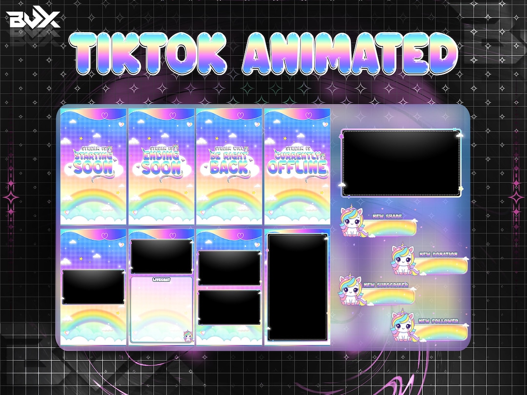 Animated Unicorn Stream Overlay Pack – Pastel Kawaii Vertical OBS ...