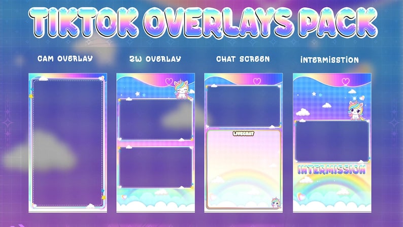 Animated Unicorn Stream Overlay Pack – Pastel Kawaii Vertical OBS ...