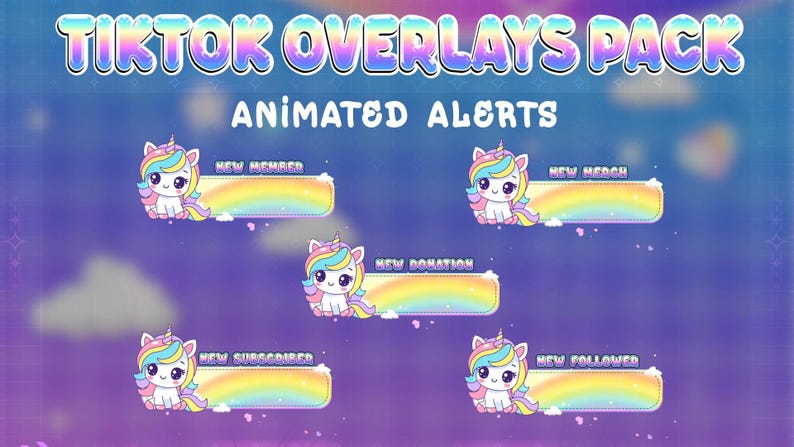 Animated Unicorn Stream Overlay Pack – Pastel Kawaii Vertical OBS ...