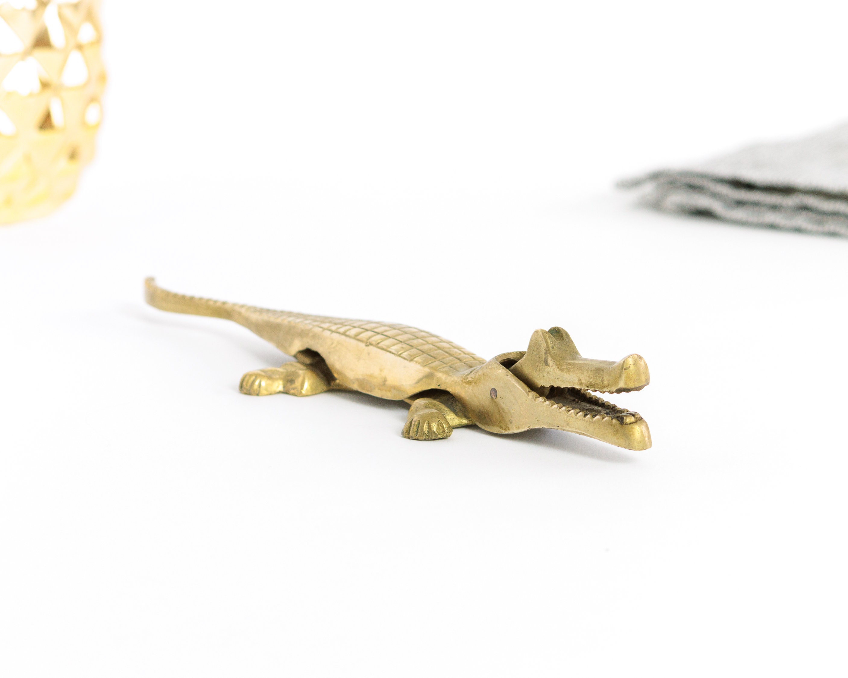 Vintage Brass Alligator Nutcracker