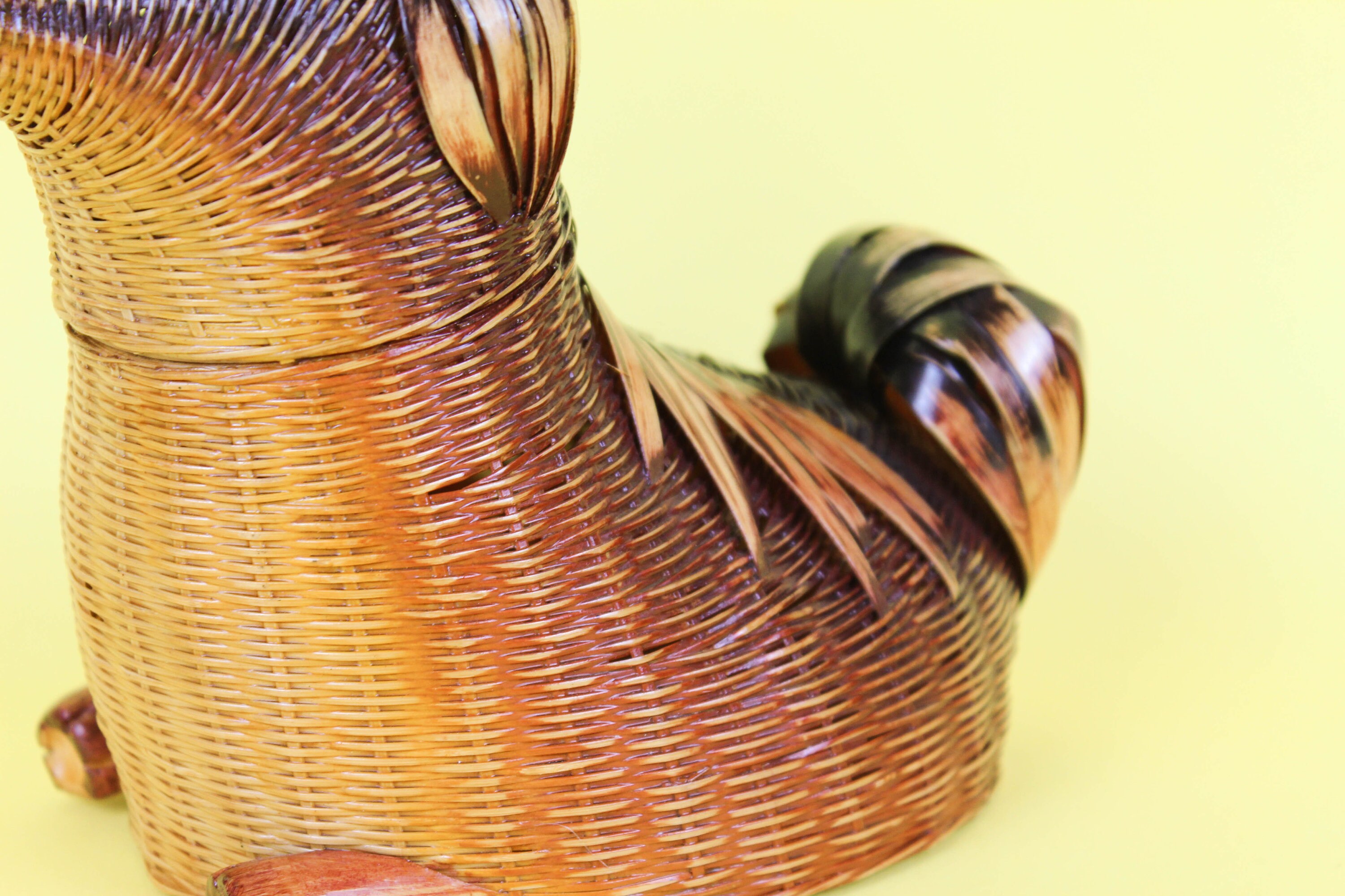 Vintage Wicker & Rattan Dog Sculpture Basket with Lid | Small Hand ...