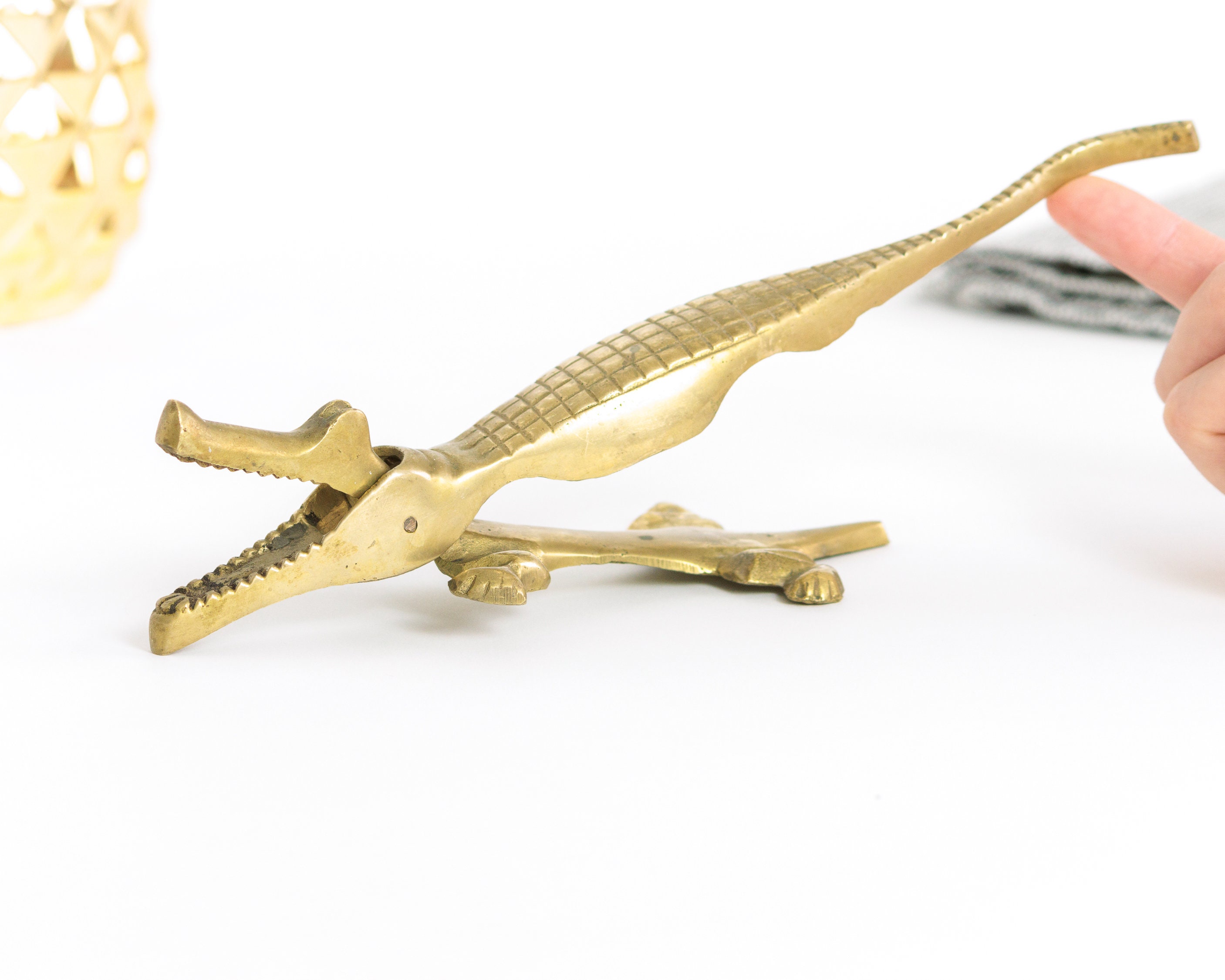 Vintage Brass Alligator Nutcracker