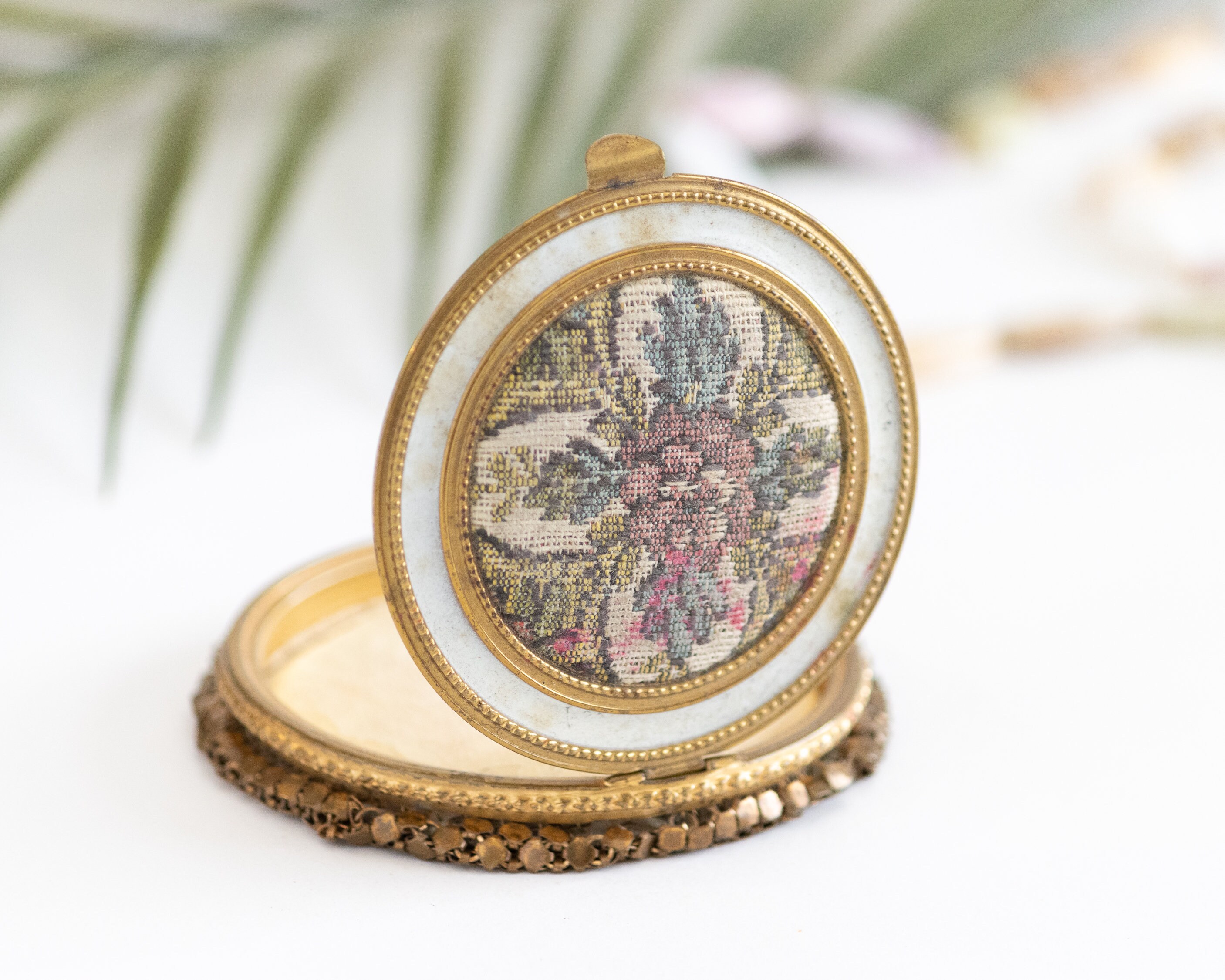 Vintage Petit Point and Mesh Powder Compact