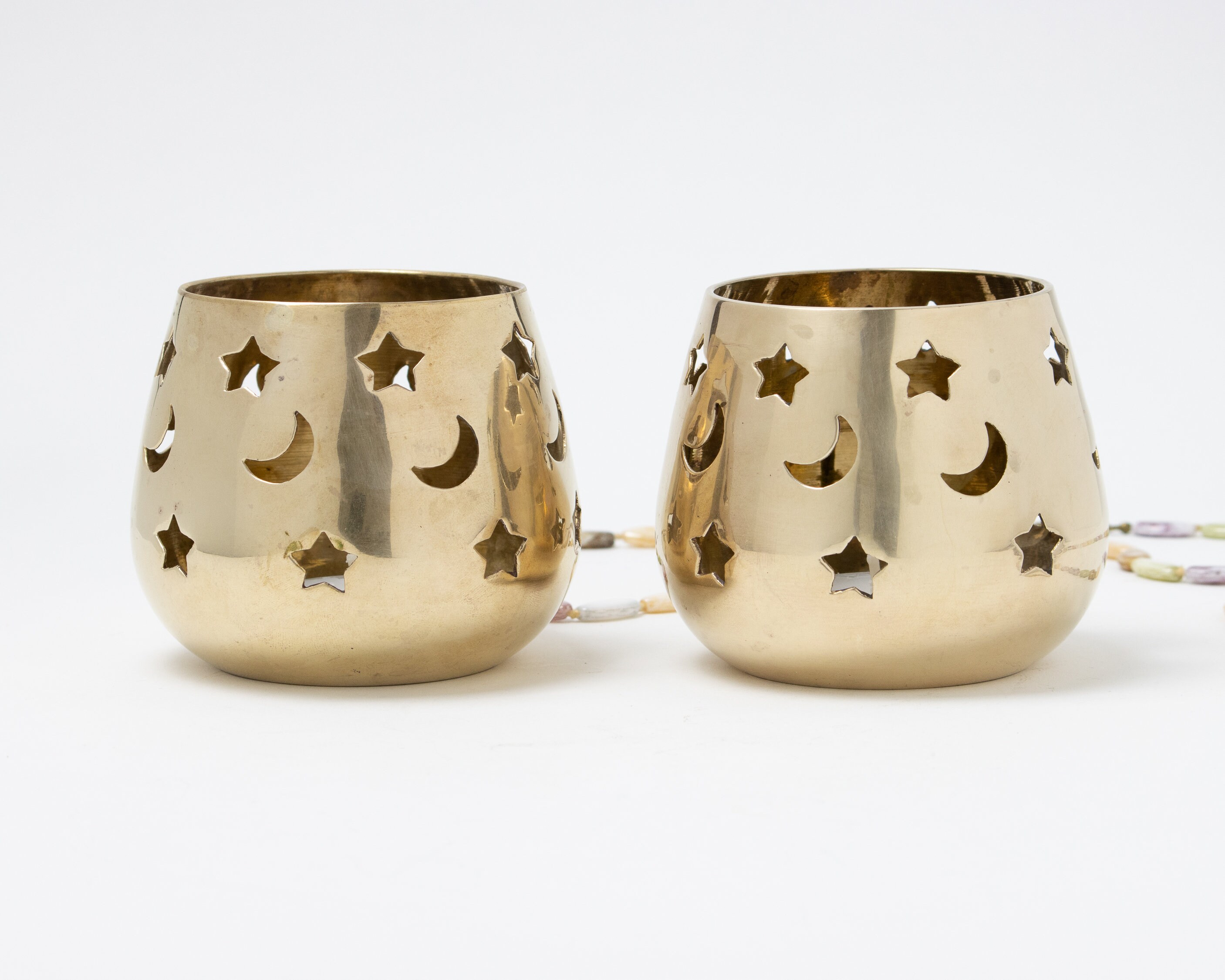 Celestial Brass Votive Holders | Tea Light Lanterns with Moon and Star ...