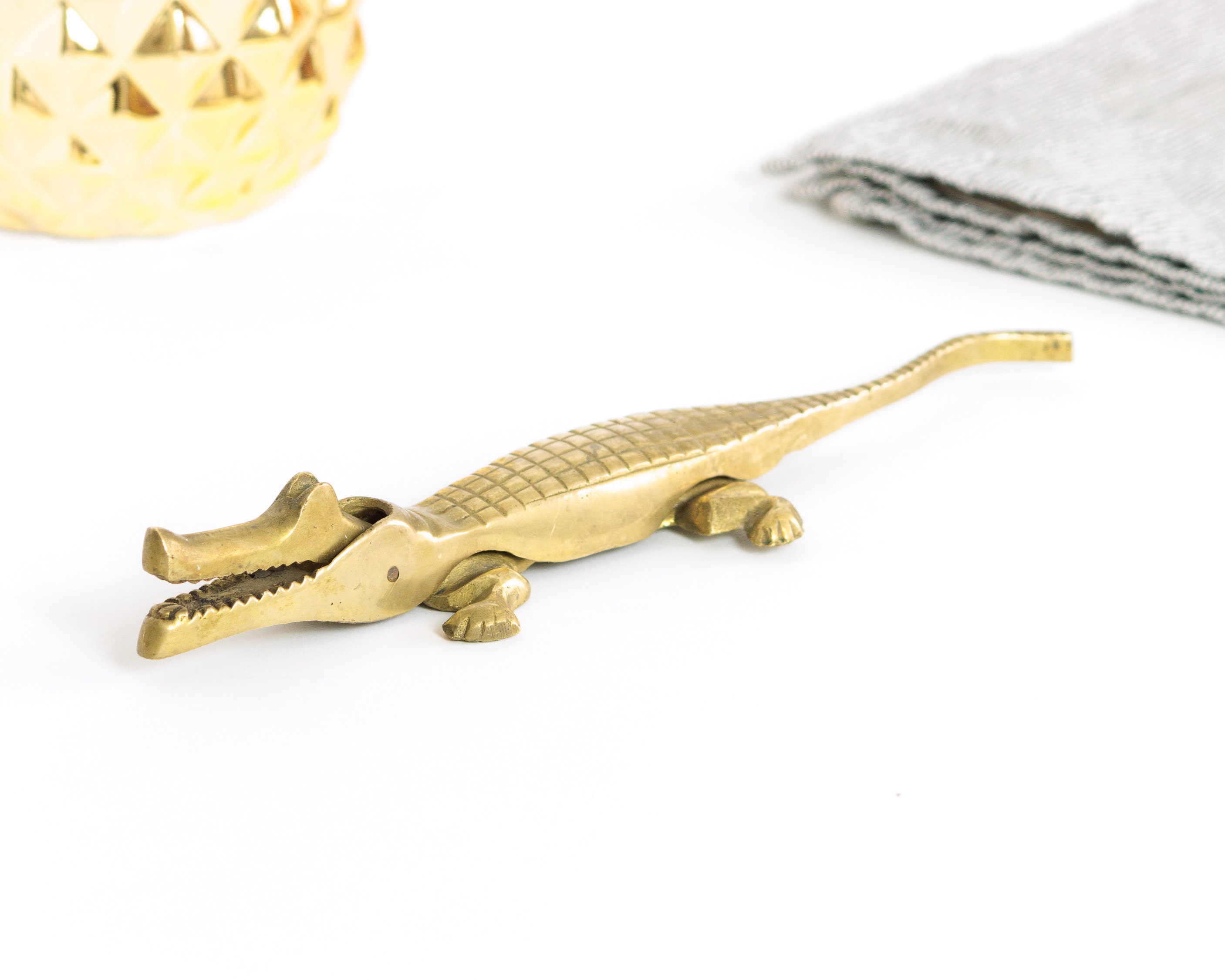 Vintage Brass Alligator Nutcracker