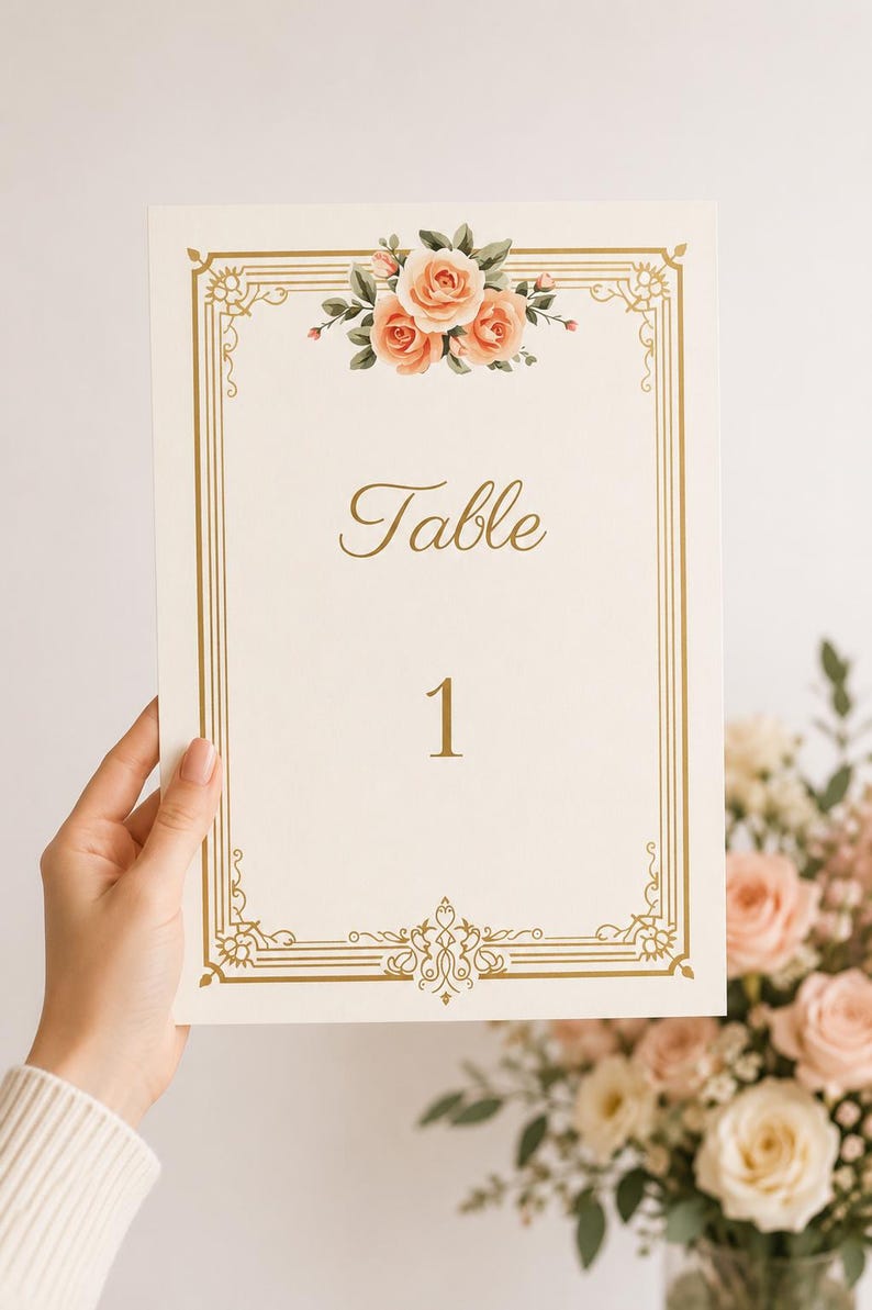 Blush Rose Wedding Table Numbers 1-30, Manor Bridgerton Style (editable ...