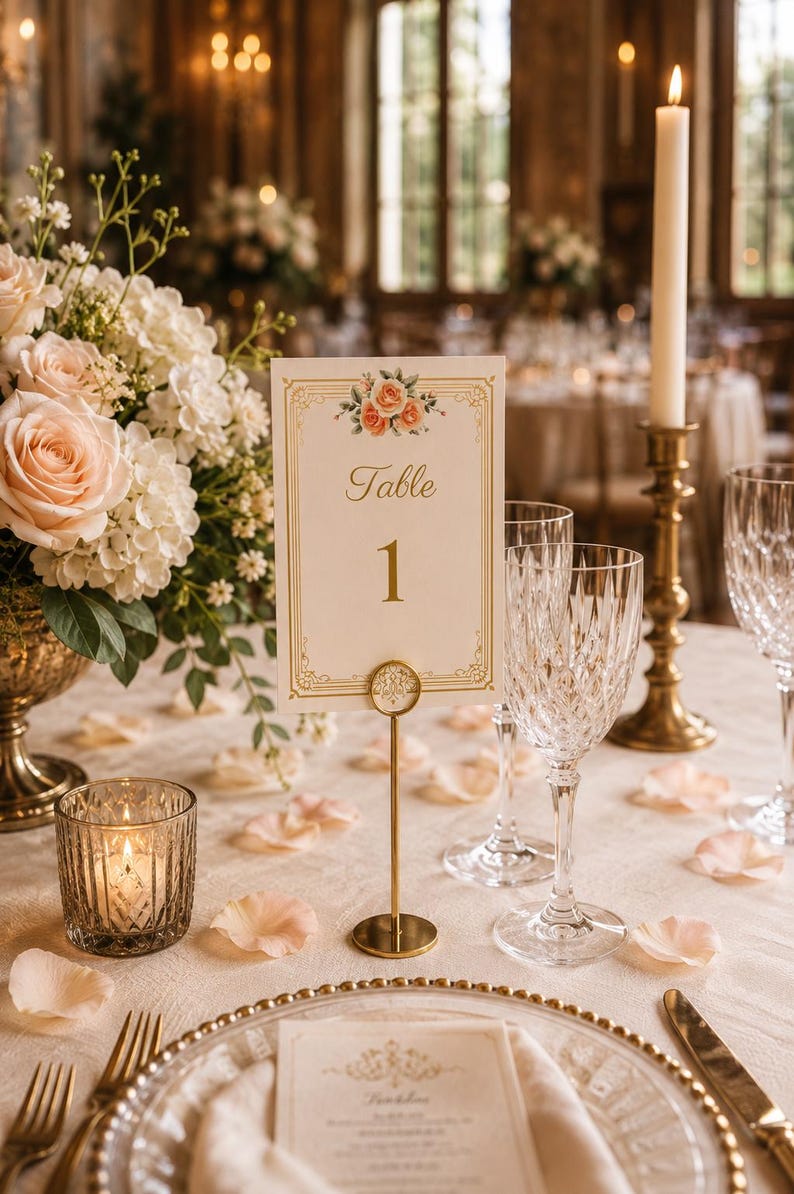 Blush Rose Wedding Table Numbers 1-30, Manor Bridgerton Style (editable ...