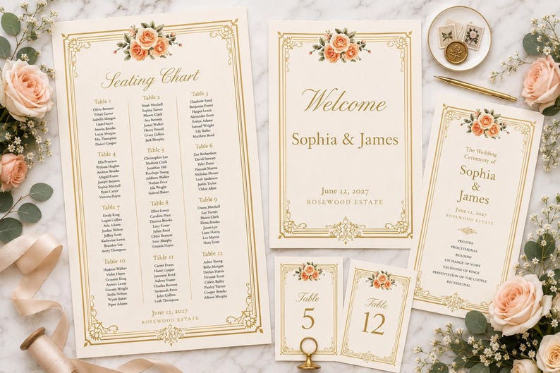 Blush Rose Wedding Table Numbers 1-30, Manor Bridgerton Style (editable ...