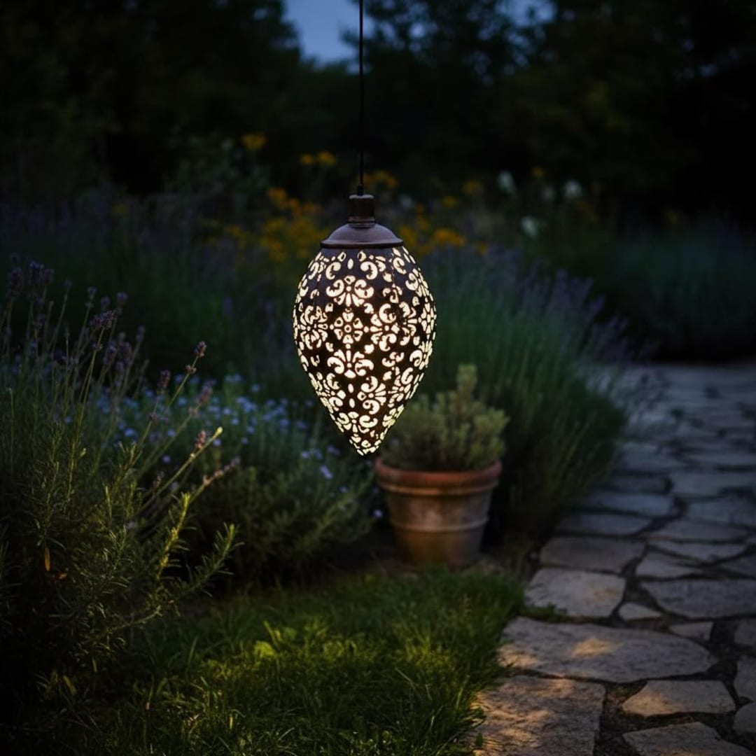 Water Drop Solar Lantern, Hollow Metal Projection Light, Waterproof ...