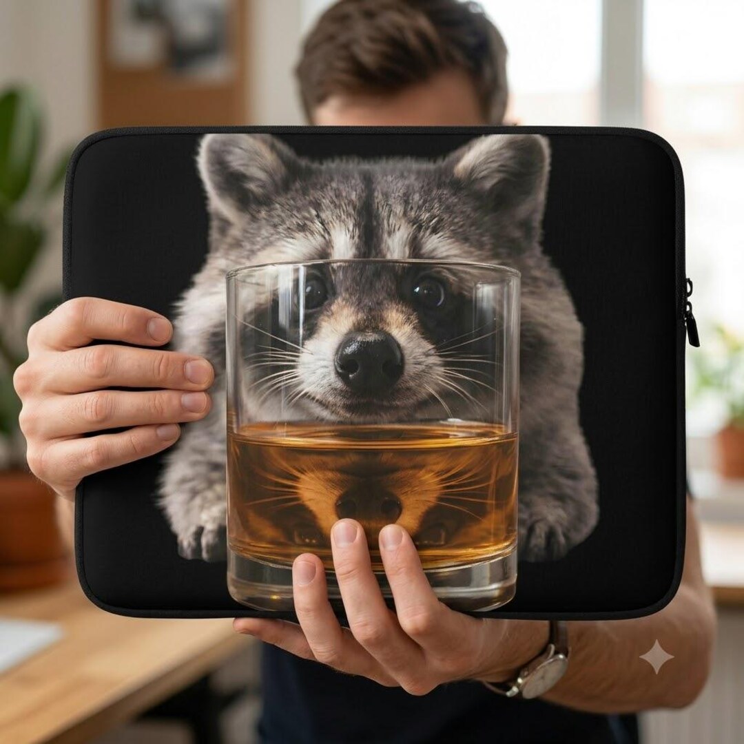 Attention-grabbing Raccoon Pattern Laptop Case - Whiskey Glass Themed ...