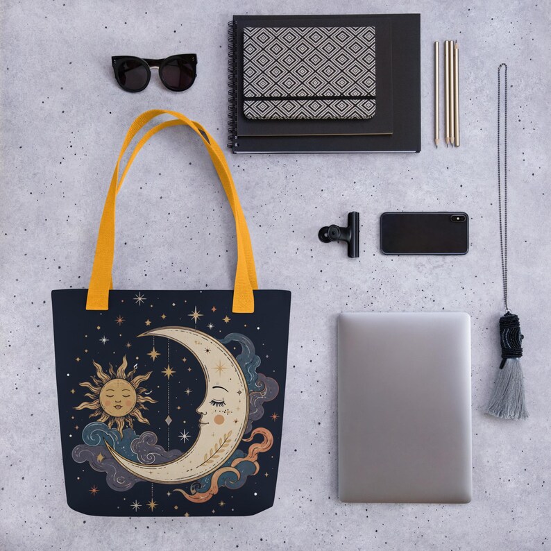 Celestial Moon Tote Bag, Sun and Boho Astrology Canvas Tote - Etsy
