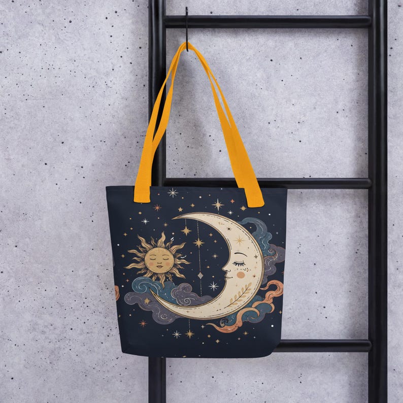 Celestial Moon Tote Bag, Sun and Boho Astrology Canvas Tote - Etsy