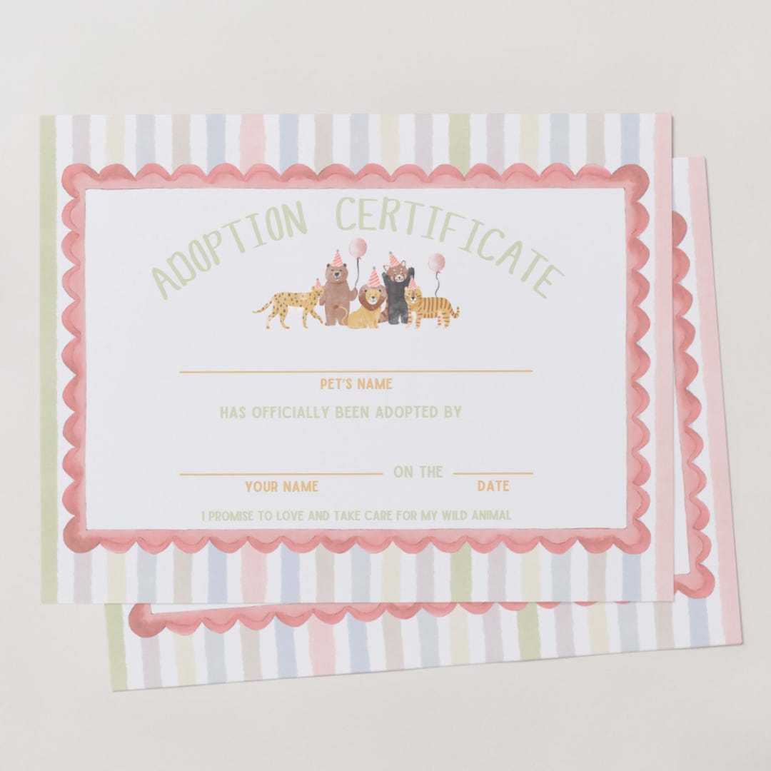 Party Animal Adoption Certificate: Editable Birthday Signage (digital ...