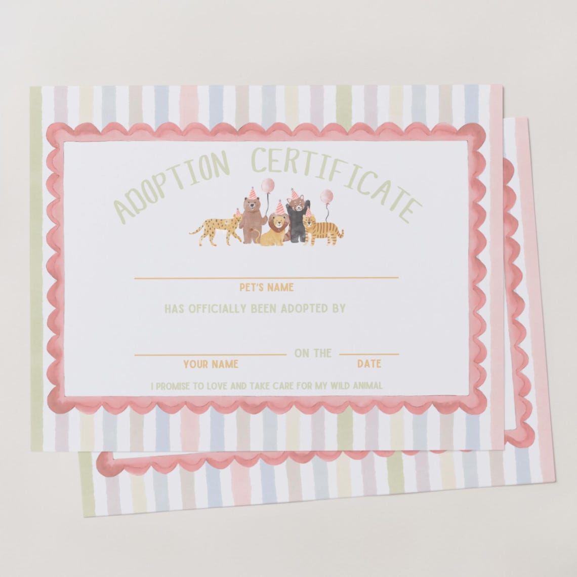 Party Animal Adoption Certificate: Editable Birthday Signage (digital ...