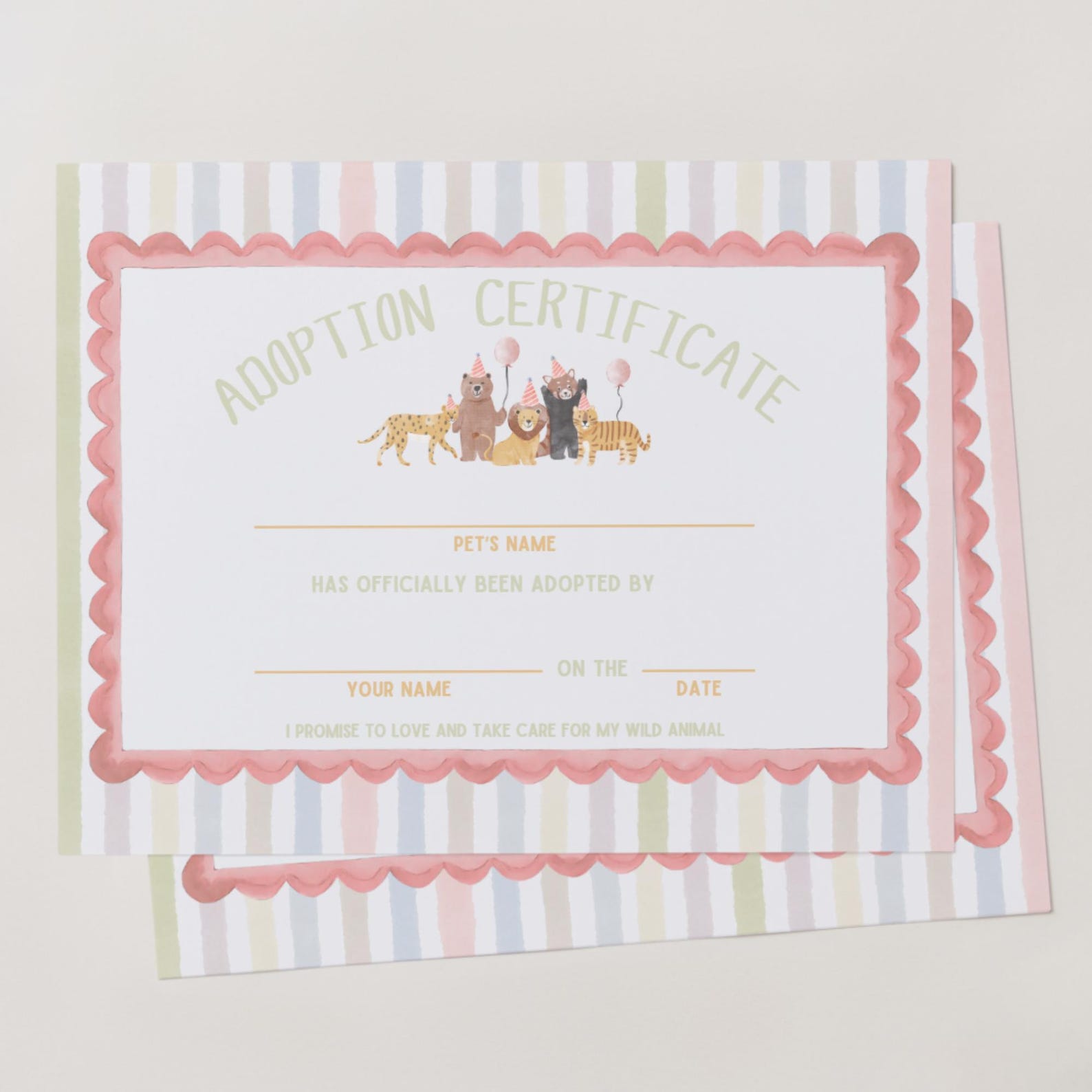 Party Animal Adoption Certificate: Editable Birthday Signage (digital ...
