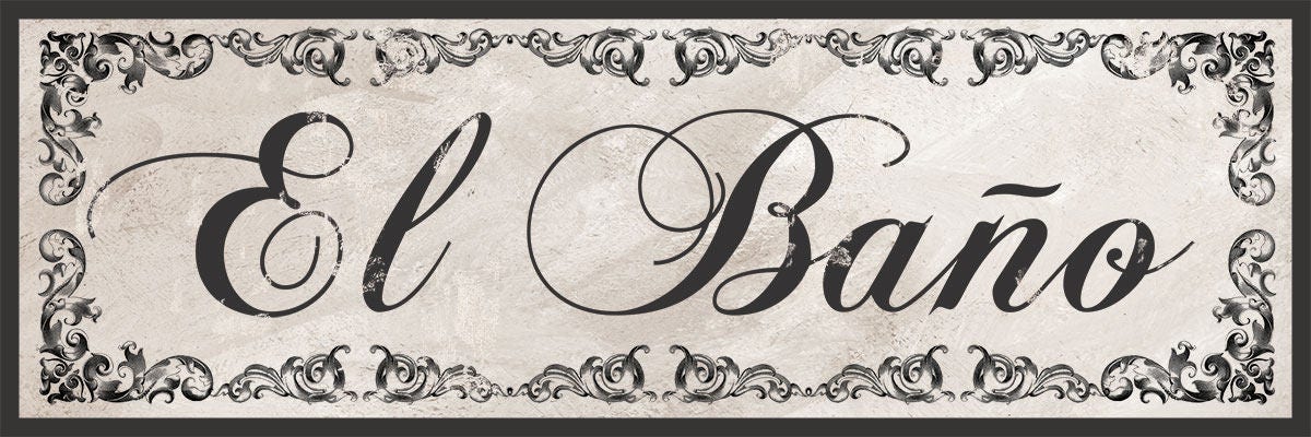 El Bano Sign, Victorian Black and White Bathroom Decor,spanish Powder ...