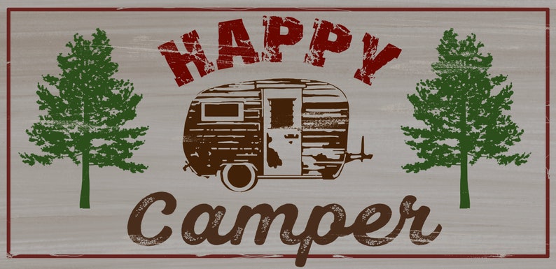 Happy Camper, Retro Camper Sign, Vintage Lodge Look Sign, Retro Camper ...