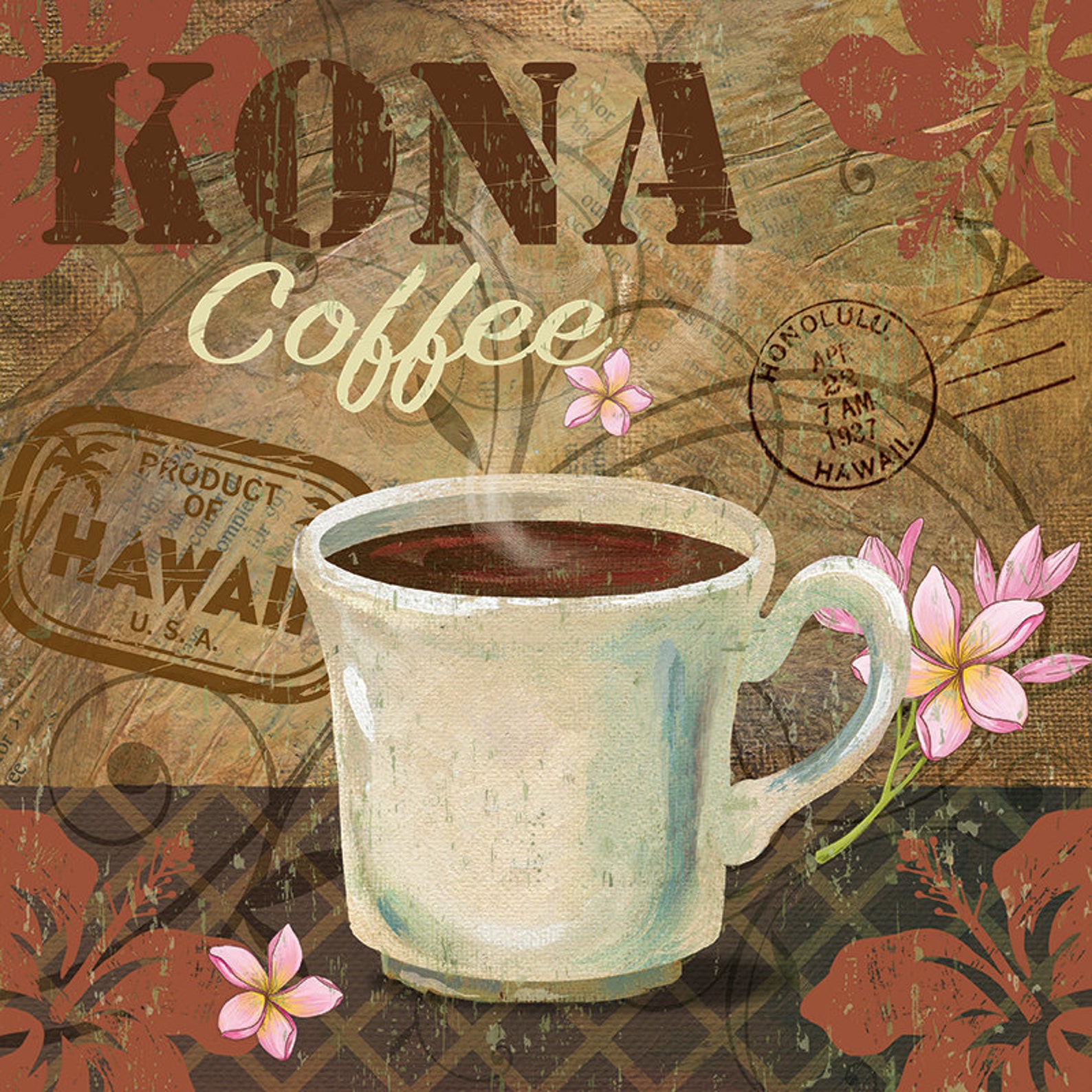 Coffee Kitchen Wall Decor,cafe Art, Kona Coffee Art, Coffee Mug Art ...