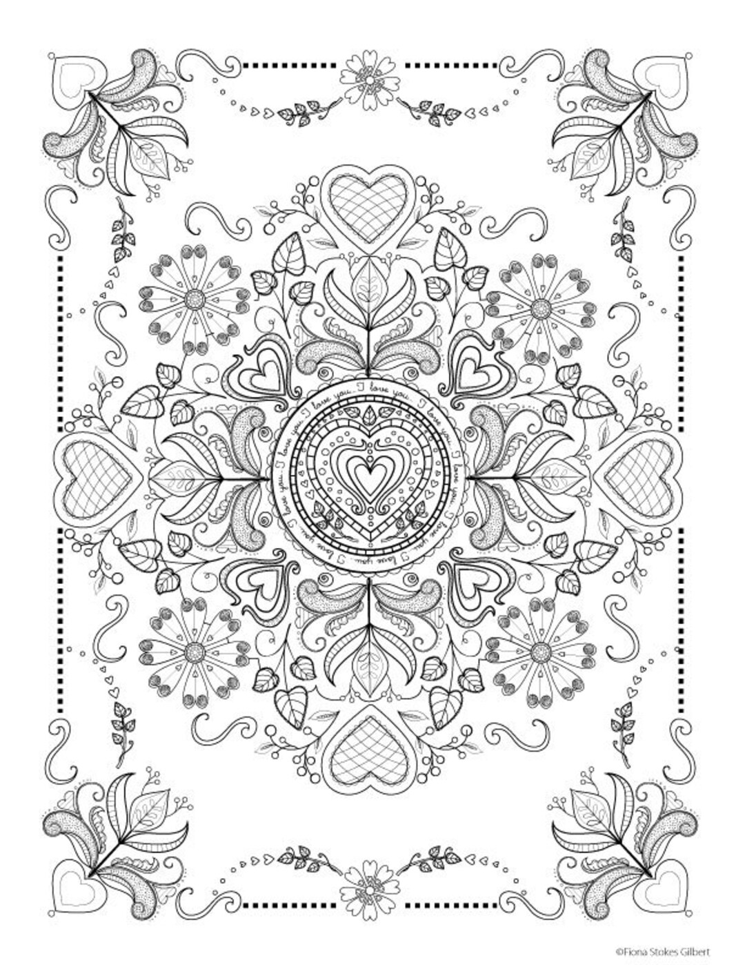 Valentine Hearts Coloring Page Valentine Mandala to Color,downloadable ...