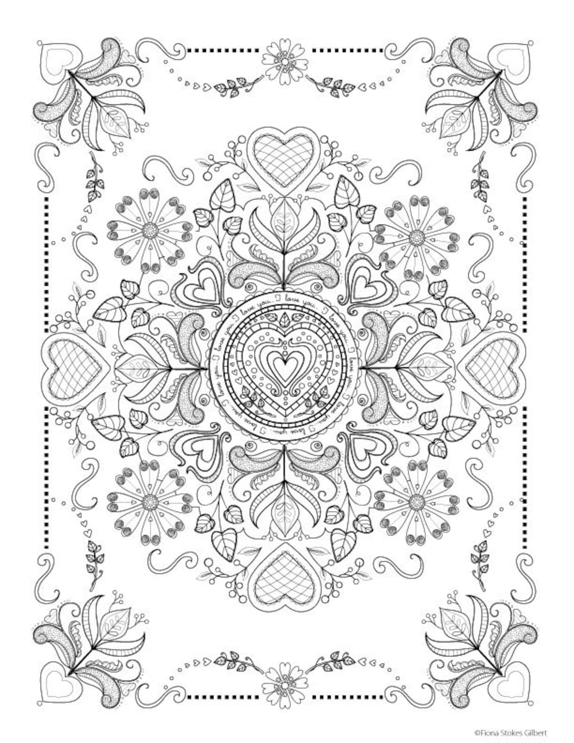 Valentine Hearts Coloring Page Valentine Mandala to Color,downloadable ...