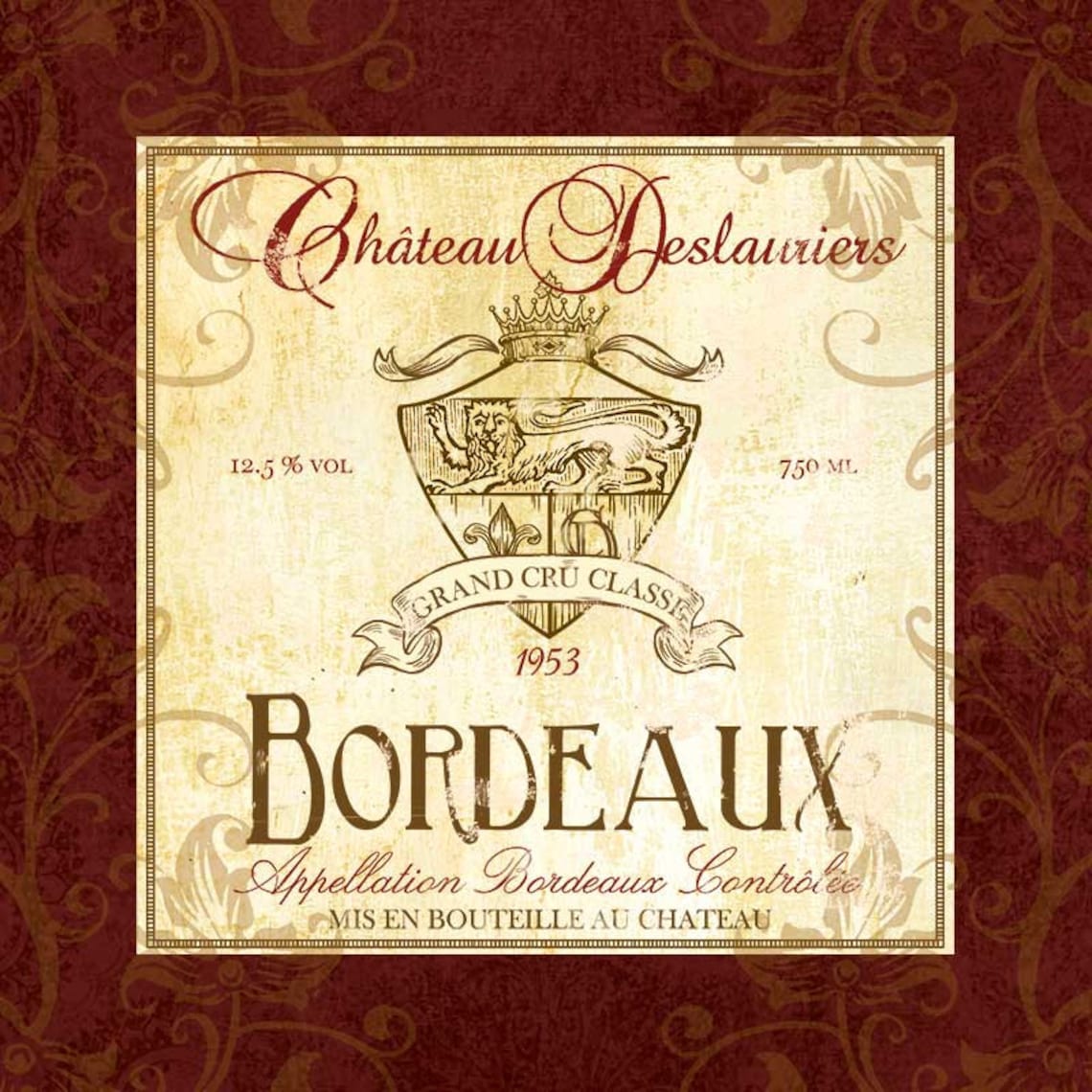 French Wine Label Art bordeaux Burgundy Color Wine - Etsy