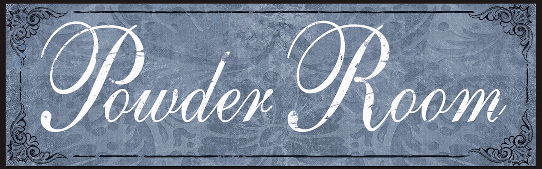Powder Room Victorian Decor, Wall Sign, Blue Damask Pattern, Victorian ...