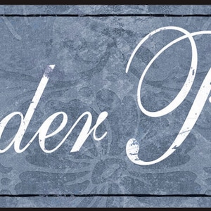 Powder Room Victorian Decor, Wall Sign, Blue Damask Pattern, Victorian ...