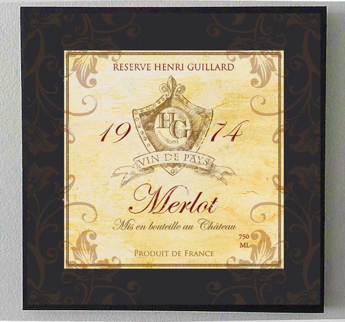 French Wine Label Art merlot French Wine Art - Etsy