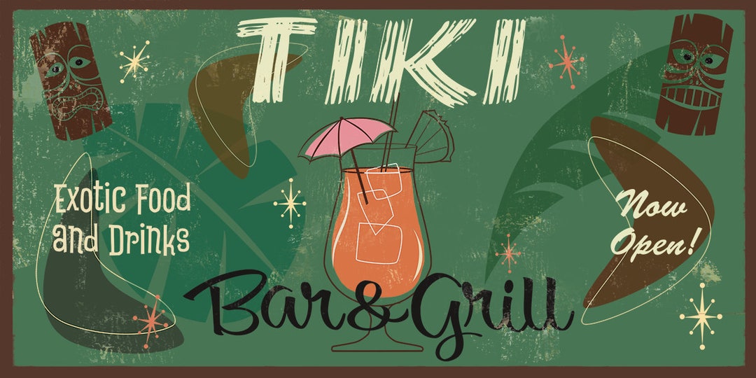 Tiki Bar and Grill,mid Century Modern Tiki Sign, Vintage Tiki Decor ...