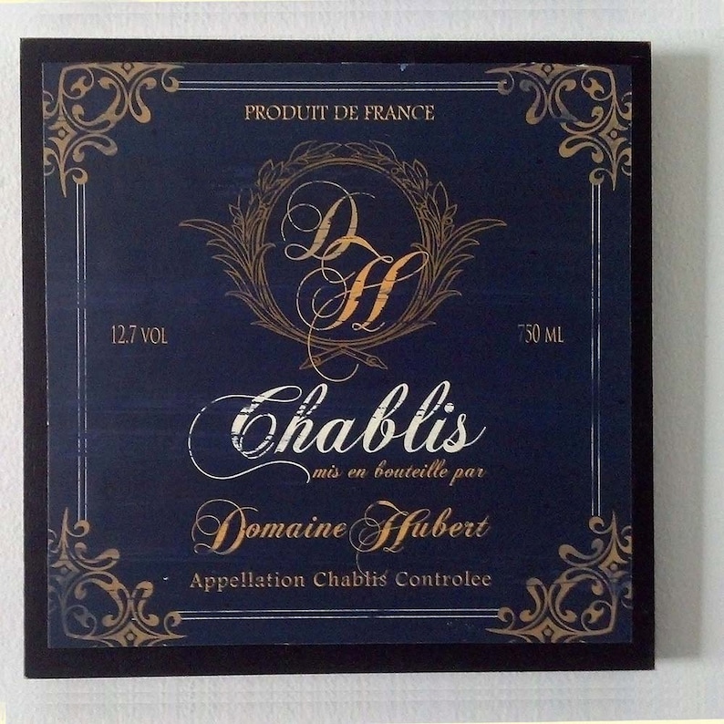 French Wine Label Art Chablis , Vintage Wine Label Design,10x10" Retro ...