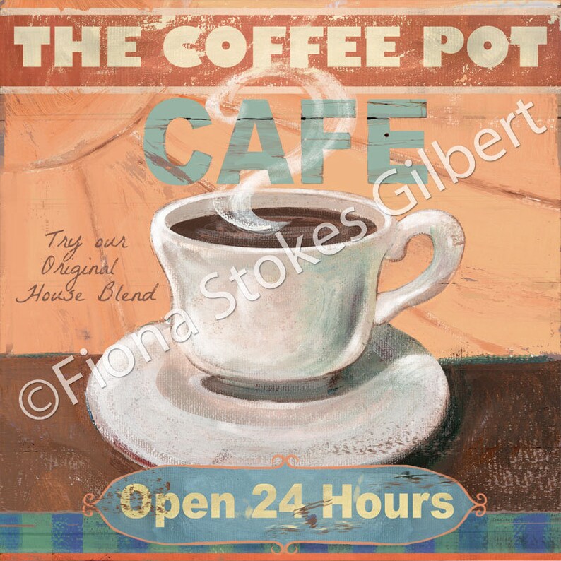 Retro Coffee Shop Artthe Coffee Pot Cafe Print Coffee Shop - Etsy
