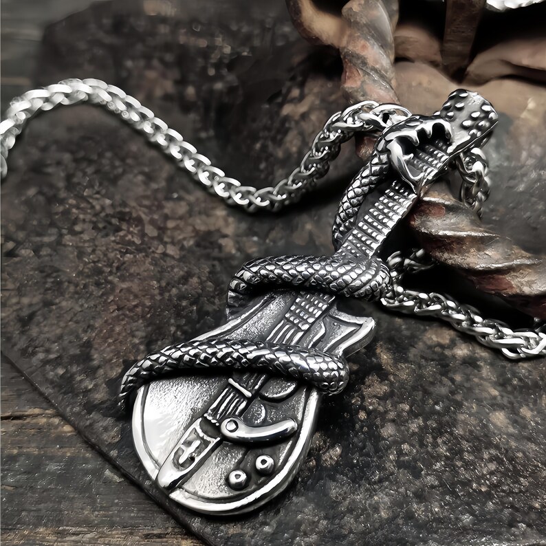 Viking Snake Axe Necklace, Norse Warrior Pendant, Stainless Steel ...